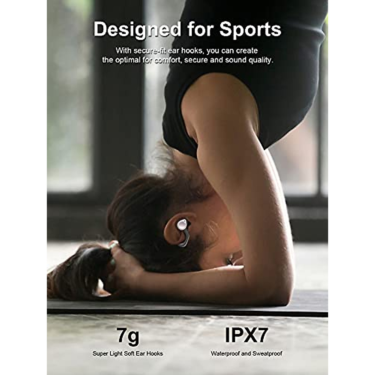 Coucur Wireless Earbuds, Bluetooth 5.1 Sport Headphones in Ear with Detachable Earhooks, Bluetooth Earbuds with Immersive Sound, Wireless Earphones with Noise Cancelling Mic, IP7 Waterproof Headset