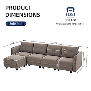 LLappuil Sectional Couch with Reversible Chaise, Waterproof, Anti-Scratch and Antistatic Sectional, Modern L-Shape Sofa Corner Couch Modular Sofa with Ottoman, Brown