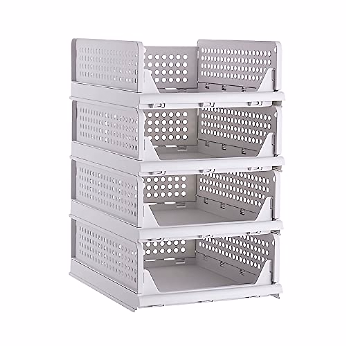 WDPUCHU Stackable Plastic Storage Basket-Foldable Closet Organizers and Storage Bins - Drawer Shelf Storage Container for Wardrobe Cupboard Kitchen Bathroom Office (White Small-4 Pack)