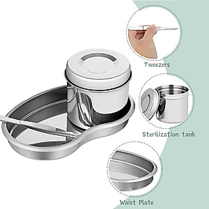 iplusmile Medical Tray Stainless Steel Instrument Tray Sterilizer Surgical Tray with Sterilizing Jar and Tweezer