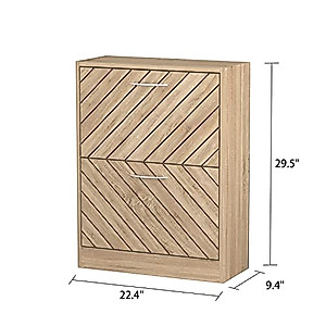 FUFU&GAGA Shoe Cabinet with 2 Flip Drawers for Entryway, Modern Shoe Storage Cabinet, Freestanding Shoe Rack Storage Organizer (22.4”W x 9.4”D x 29.5”H) (Light Brown)