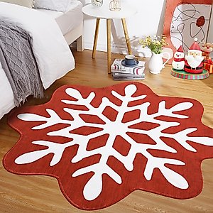 CAREMEE Christmas Round Rug Washable Area Rugs 4ft Circle Rug for Living Room Non Slip Soft Non Shedding Throw Rugs Stain Resistant Room Decor Carpet for Dining Room Snowflake 4'x4'