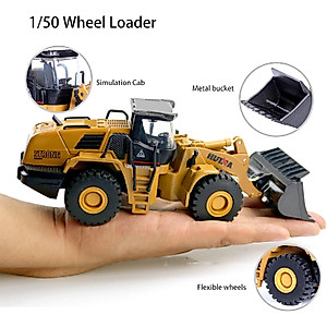 HuiNa Construction Toys, Pack of 3, Construction Vehicle Models Including Wheel Loader, Excavator and Dump Truck, Toy Trucks for Boys and Girls, 1:50 Scale Design