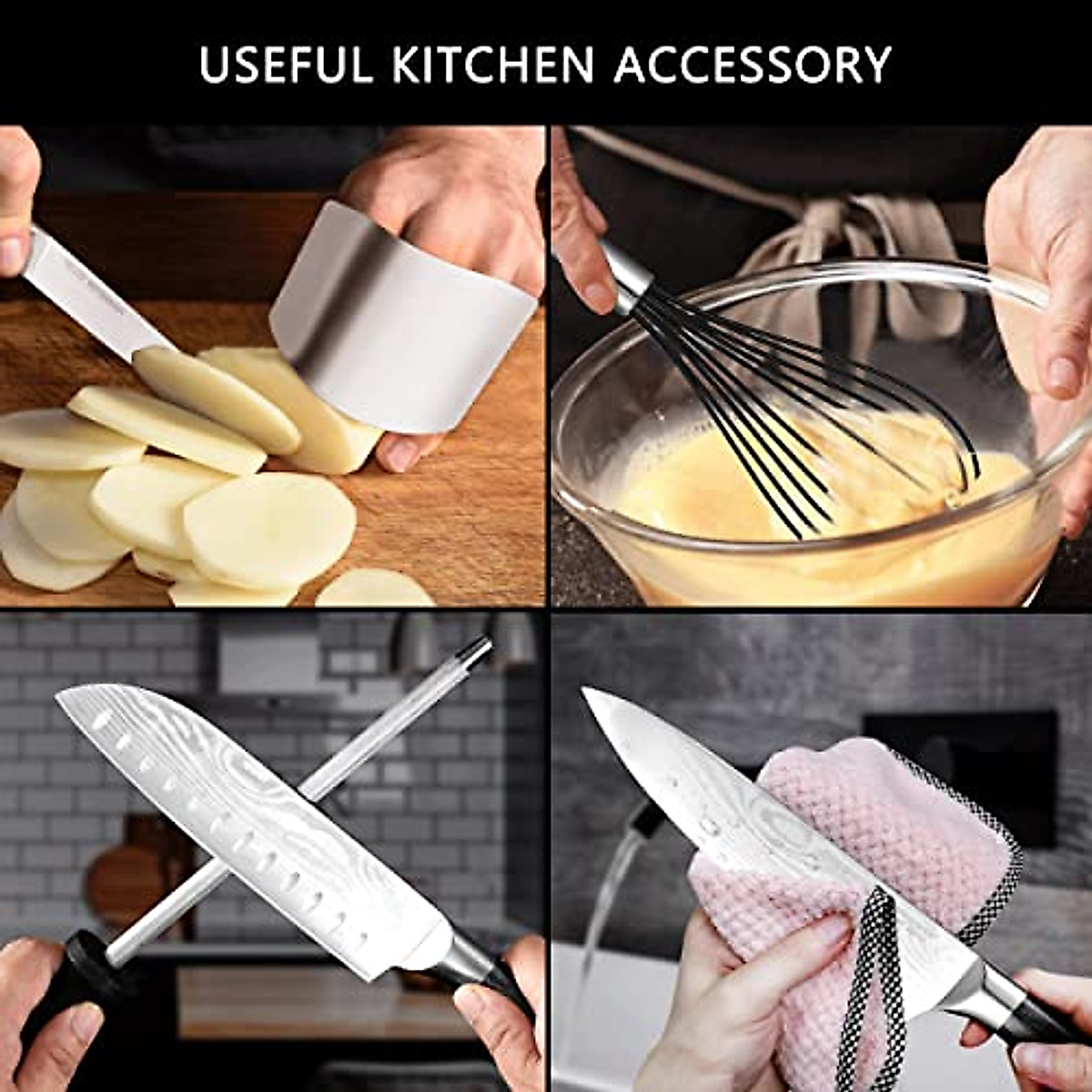 Knife Set with Block for Kitchen, Mareston 24 pcs High-Carbon German Stainless Steel Kitchen Knives Set with Block, Professional Chef Knife Set with 8 Steak Knives, Sharpener, Carving Fork & Shears