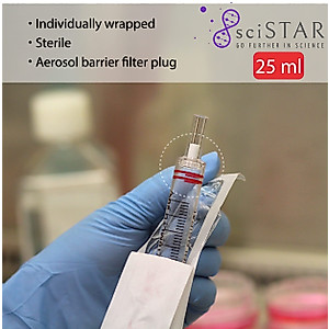 SciStar 25mL Disposable Polystyrene Serological Pipettes, Individually Wrapped, Sterile, Standard Length, Laboratory Grade, (Case of 100)
