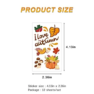 65 Pieces Fall Temporary Tattoos for Kids, 12 Sheets Autumn Harvest Thanksgiving Temporary Tattoo Stickers With Pumpkin Maple Leaves Squirrels Deer Design for Fall Party Decorations Favors Festival