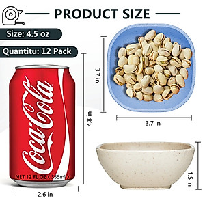 SHECIPIN 12 Pack Mini Square Dinnerware Bowls for Kids 4.5 OZ Unbreakable Wheat Straw Dipping Bowls, Small Bowls Perfect for Prep, Nuts, Candy, or Dips(Multicolor)