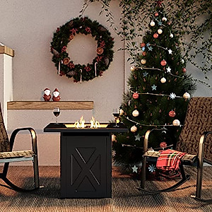 Grand Patio Outdoor Gas Fire Pit Table 28-Inch Square Propane Gas Fire Pit CSA Safety Approved 50000BTU with Steel Tabletop, Removable Lid, and Lava Rock for Garden, Backyard, and Deck Parties