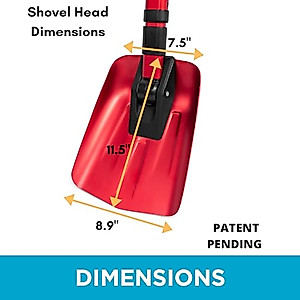 BIRDROCK HOME 34" Folding Emergency Snow Shovel for Car | Small & Compact | Tool for Snow Camping, Skiing, Snowmobiles, Avalanche Survival | Lightweight Aluminum & ABS Plastic | Red