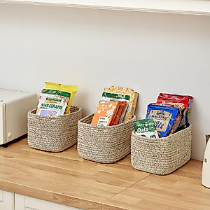 R RUNKA Small Cotton Rope Storage Basket Set of 3-11"x7"x7" Perfect Woven Baskets for Storage, Ideal Storage Baskets for Organizing Toys, Towels, and More - Baskets for Shelves and Home Decor（Beige）