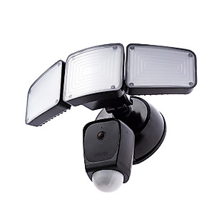 Home Zone Security Floodlight Camera – Smart 2.4 GHz 1080P Triple Head Outdoor Security Hardwired Flood Light Camera, No Subscription Required, Black