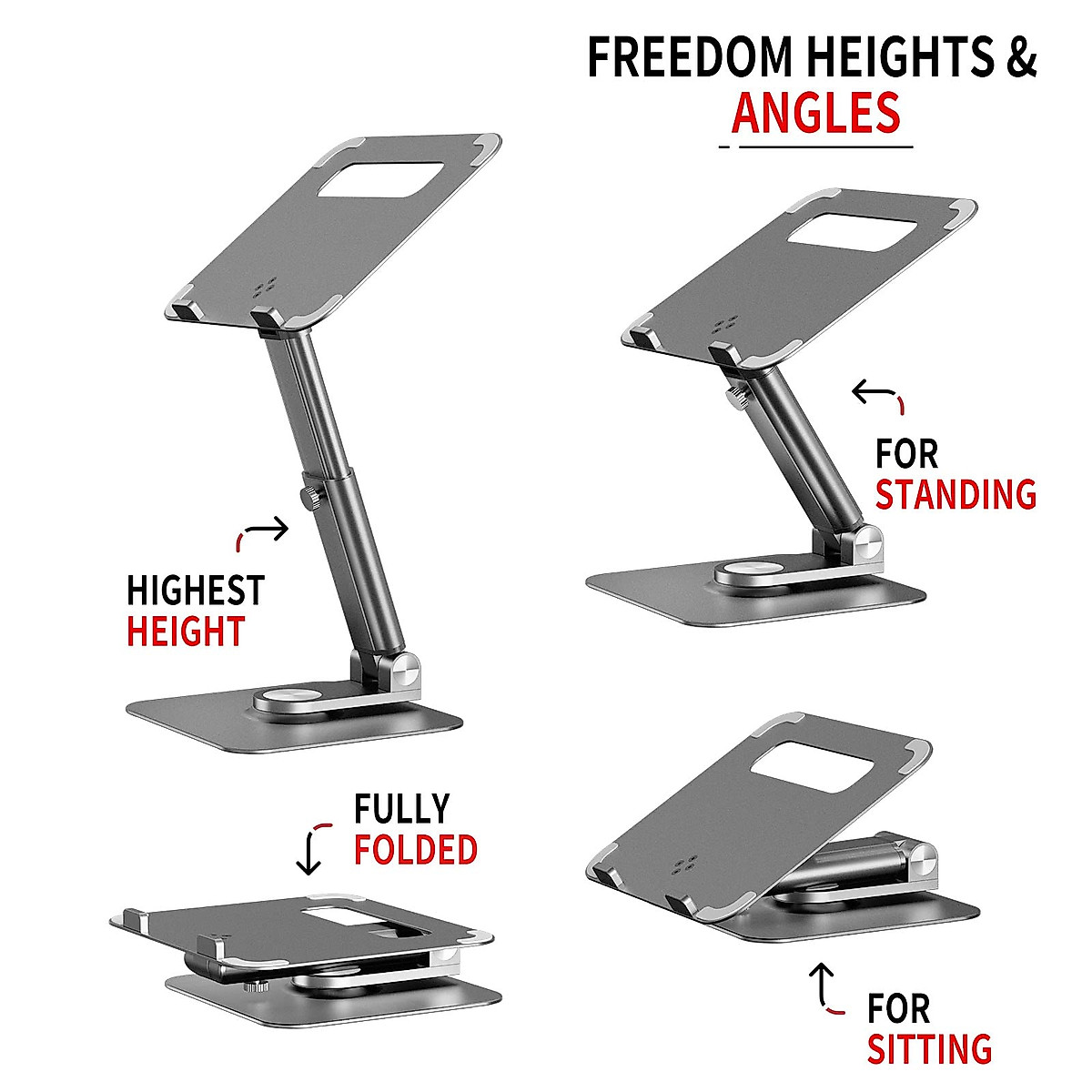 Laptop Stand, 360° Swivel & Adjustable Laptop Stand for Desk,Telescopic Laptop Riser Freedom Height & Multi-Angle, Foldable and Portable Computer Stand for All MacBook Laptops 10 15 17 inches - Grey