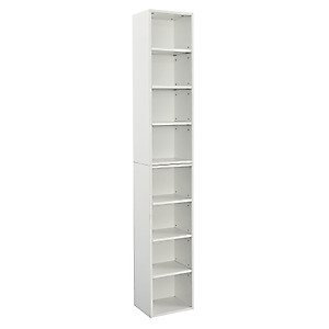 SEHAONOHOME 8-Tier Media Tower Rack, CD DVD Slim Storage Cabinet with Adjustable Shelves, Multi Functional Tall Narrow Bookcase Display Bookshelf for Home Office, White