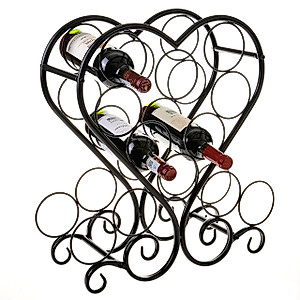 MyGift Metal Wine Bottle Rack, Tabletop 12-Bottle Wine Rack Holder with Heart Shaped Scrollwork Design