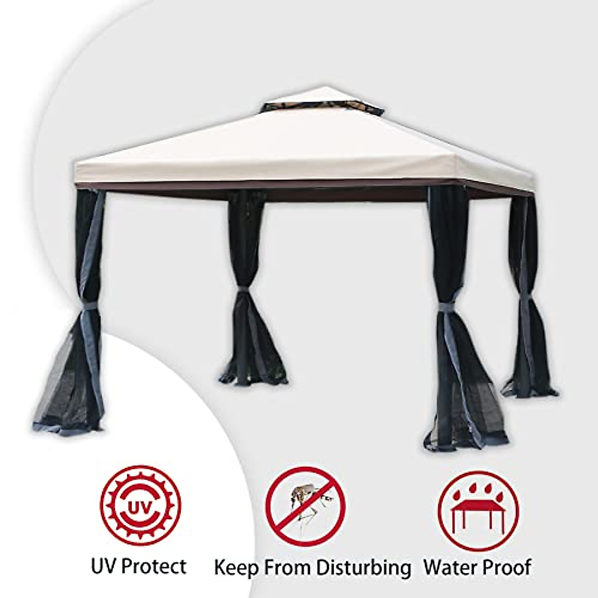 Sunshine Outdoor Replacement Gazebo Mosquito Netting 4 Panels with Zipper for Garden Patio Backyard (10'x10', Grey)(Netting Only)