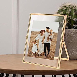 HSAUYU 8x10 Gold Picture Frame, For Multiple Photo Sizes 8x10 6x8 5x7, Gold Glass Metal Floating Picture Frames, Only for Tabletop Display Vertically, 1 Pack