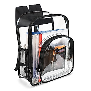 KingBig Clear Backpack Stadium Approved Heavy Duty PVC Bookbag Transparent School Bag with Clear Zipper Pen Pencil Case for School,Sports,Work,Stadium,Security Travel,College.