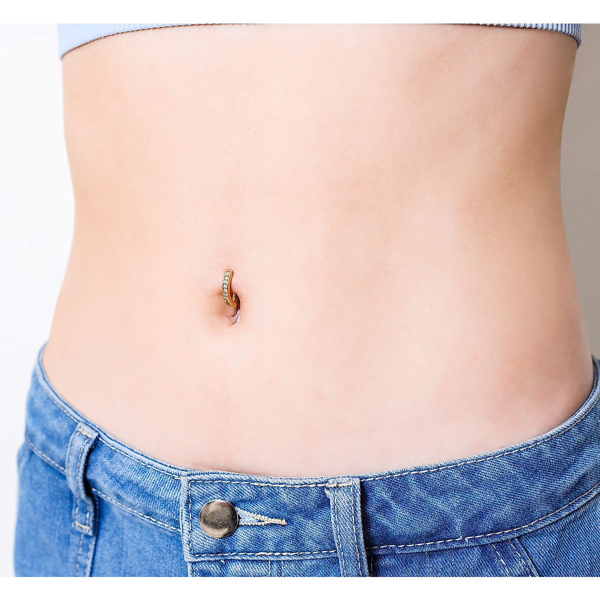 SHINYY 2 Piece Belly Button Ring for Women Surgical Steel Cubic Zirconia Navel Clicker Body Piercing Jewelry for Girls (Gold)