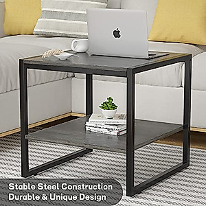 Homieasy End Table, 20 Inch Square Side Table Modern Night Stand with 2-Tier Storage Shelf, Living Room Small Coffee Table, Wood Finish Bedside Table for Bedroom,Black Oak