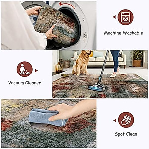 Lahome Modern Abstract Living Room Rug 8x10, Washable Rugs 8x10 Area Rug for Bedroom Stain Resistant Non Slip, Large Red Soft Indoor Accent Carpet for Dining Room Table Home Decor