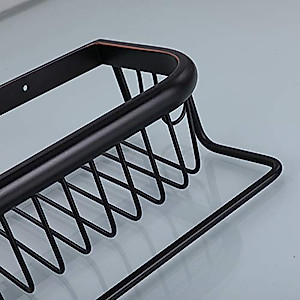 VINSNI Wall Mounted Shower Caddy Bathroom Shelf Solid Brass Shower Shampoo Holder Storage Basket with Towel Bar Oil Rubbed Bronze