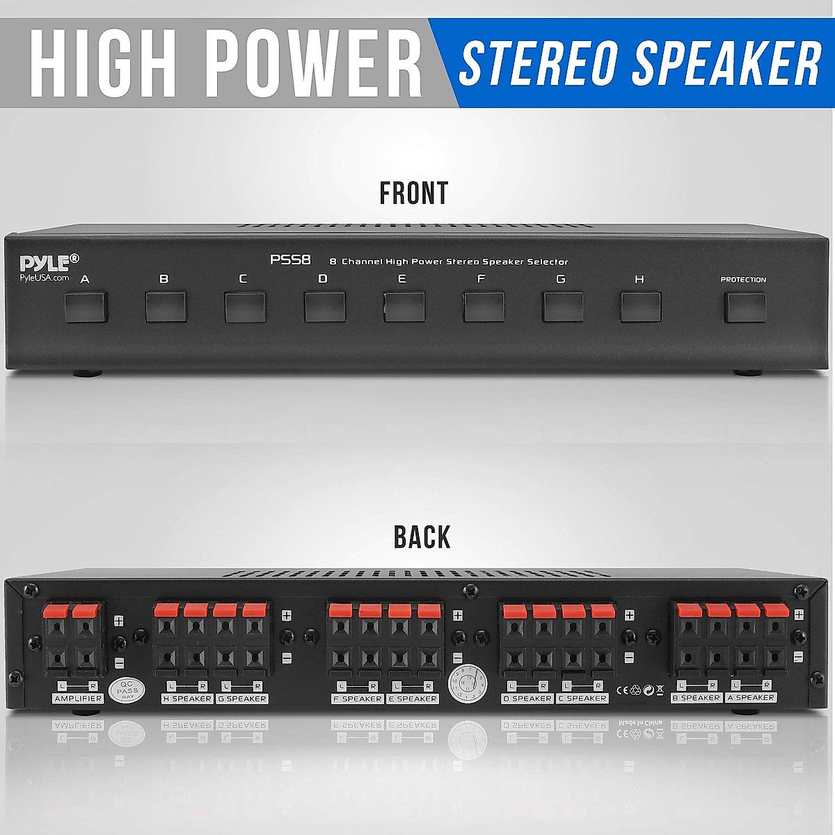 Pyle (PSS8) - Premium New and Improved 8 Zone Channel Speaker Switch Selector Switch Box Hub Distribution Box for Multi Channel High Powered Stereo Amplifier A/B/C/D Switches | 6 Pairs Of speakers