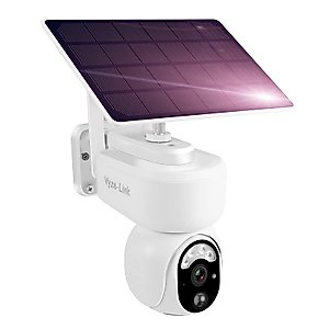 Vyze-Link Solar Security Camera Outdoor WiFi Wireless, Built-in Battery Powered, No Wire Needed, w/ 4 Spotlights, PIR Motion Detection, 2MP HD Video
