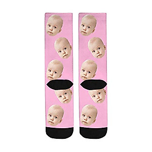 MyPupSocks Custom Printed and Personalized Socks 5 Baby Children Faces Crew Socks Unisex for Papa Pink