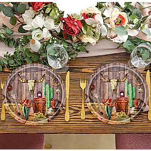 50Pcs Western Party Plates Western Cowboy Party Supplies 7"Wild West Dessert Paper Plates Wood Grain Plates Western Cowboy Theme Baby Shower Camp Fire Camping Barn Wild West Birthday Party Decor