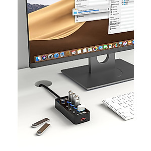 vantisan Powered USB 3.0 Hub, USB Extension 4-Port USB Hub Splitter (4 USB 3.0 Data Ports+1 Smart Charging Port) with 5V/3A Powered Adapter and Individual ON/Off Switches