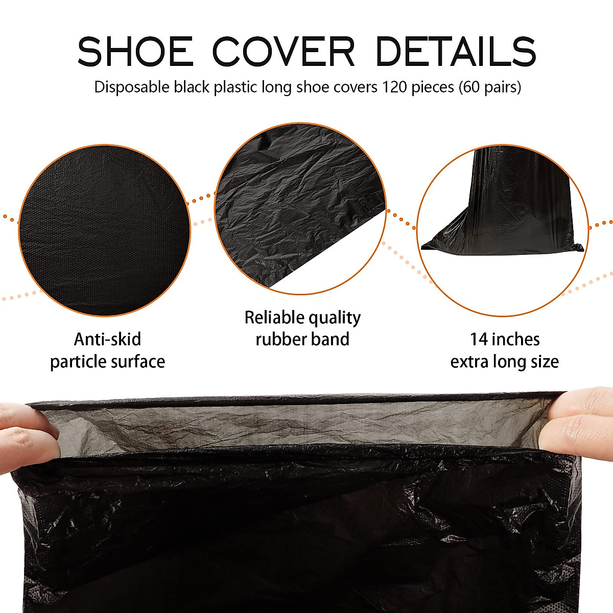 Disposable Shoe Covers Disposable Non Slip Plastic Boot Covers Long Waterproof Shoes Covers Safety Boot Shoe Covers 21.6 Inch Tall Shoe Coverings for Men Women Rainy Day Use (Black, 180 Pieces)