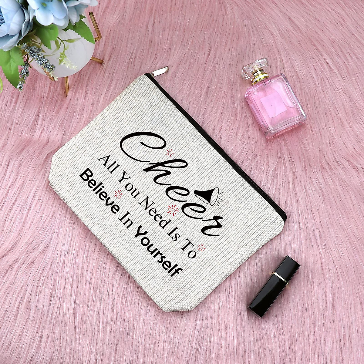 Cheer Gift for Women Makeup Bag Inspirational Gift for Teen Girls Cheer Team Gift Cheerleading Coach Gift Graduation Gift for Cheerleader Birthday Christmas Thanksgiving Gift Cosmetic Travel Pouch