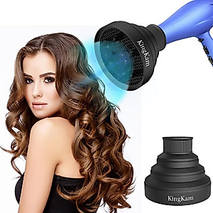 Universal Collapsible Hair Dryer Diffuser - Travel and Easy Storage - KingKam Diffuser Attachment Fit Most Hair Dryers with Nozzle Diameter D-1.575Inch to 1.968 Inch (4-5cm) - Black