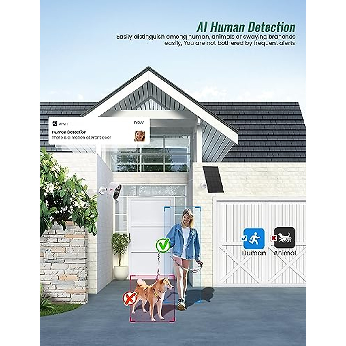 Aiwit 1080p Wireless Security Camera, Indoor/Outdoor Surveillance Bullet Cam with Solar Panels, Live View, AI Human Detection, Night Vision, 2-Way Audio, IP65 Waterproof, Cloud Storage