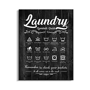 Laundry Room Decor, Rustic Guide to Procedure, Guide To Laundry Care Symbols Wall Art, Vintage Wood Sign Country Home Decor for Laundry Room, Washroom, Bathroom (11 x 14 inch, Black)