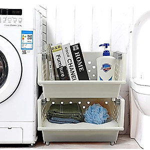 Dehouse 3-Pack Plastic Stacking Storage Organizer Basket, Stackable Basket, White