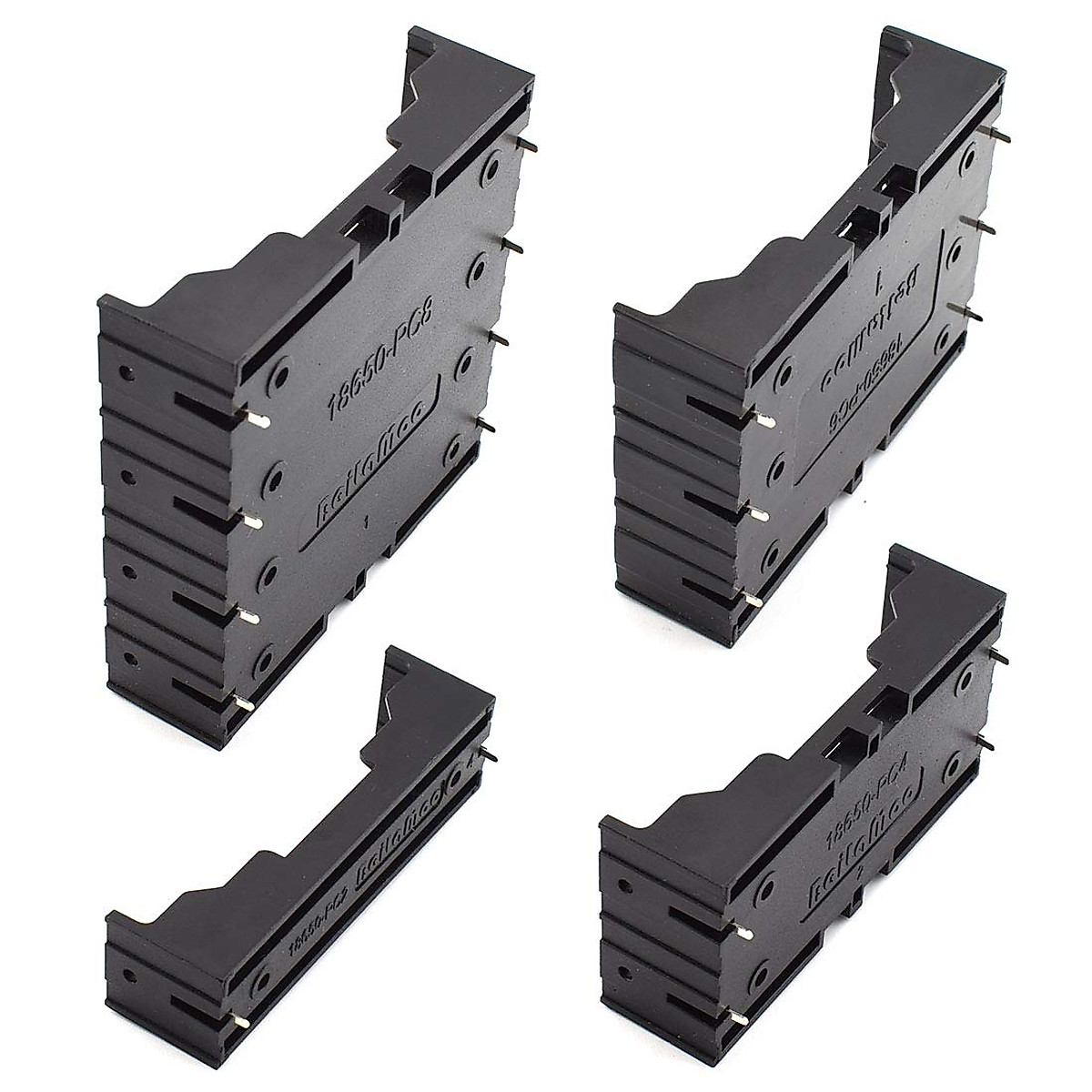 SDTC Tech 8-Pack 3.7V 18650 Battery Holder with Soldering Pins 1/2/3/4 Slot Black Plastic Battery Case Kit for DIY Parallel or Series Circuit PCB Projects(2 Per Size)