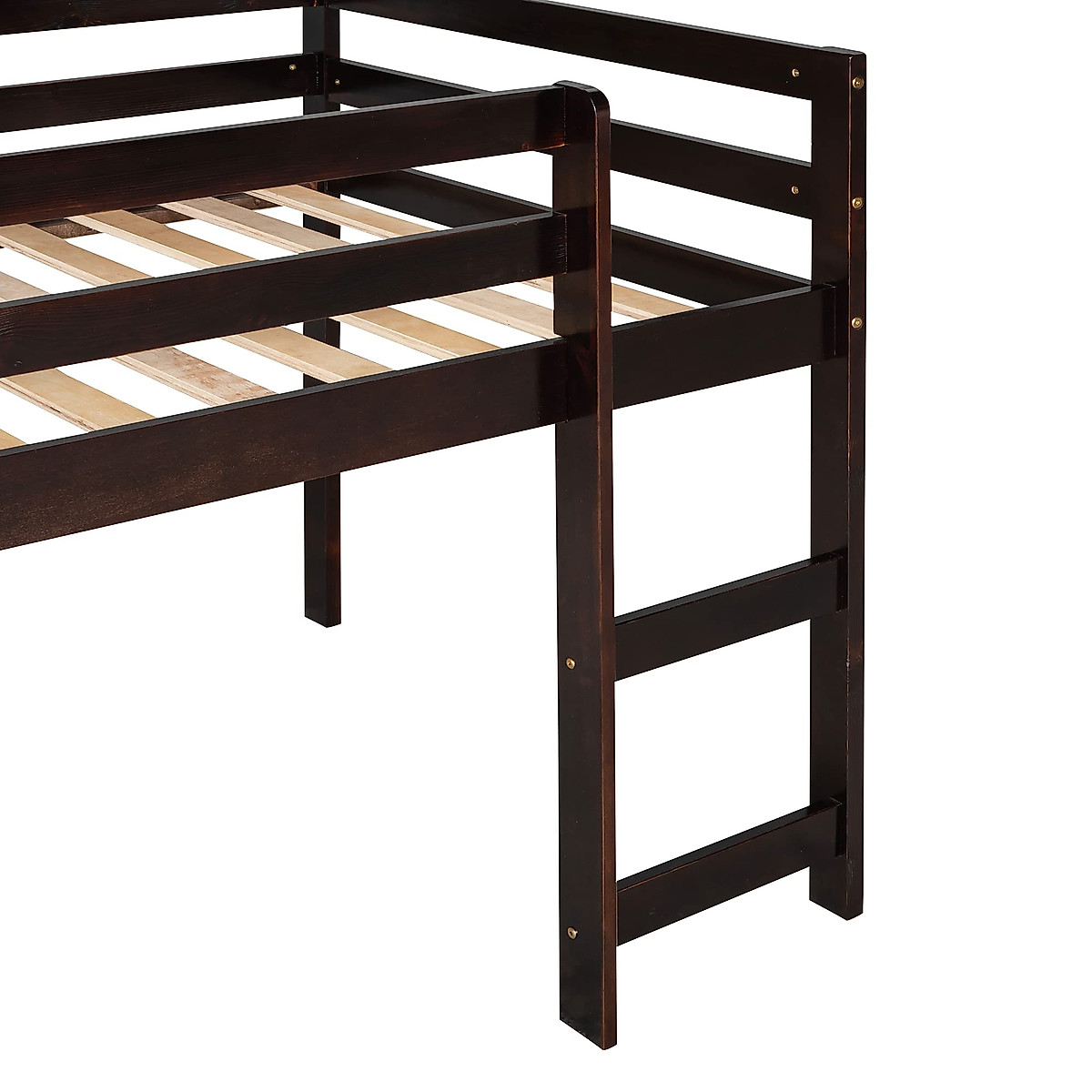 Harper & Bright Designs Kids Low Loft Bed with Slide, Twin Size Wooden Loft Bed Frame, Espresso