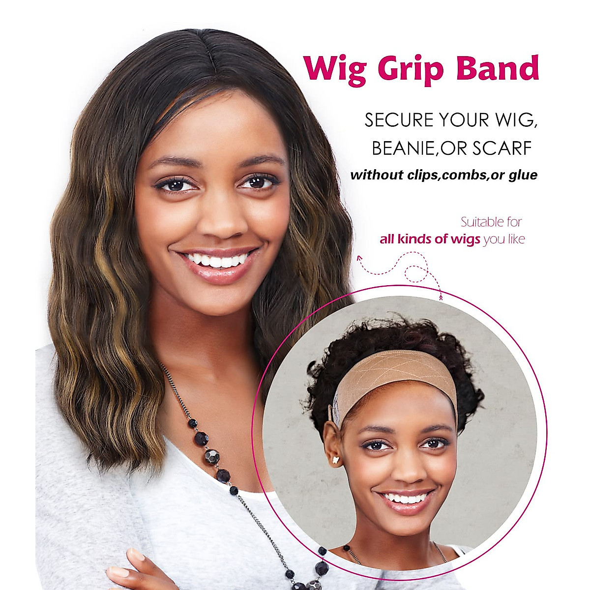 Adjustable Velvet Wig Grip Comfort Band, Wig Liner Headband, Headband Holder for Wigs for Men Women 2 Pack