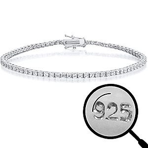 HarlemBling Real Solid 925 Sterling Silver 2mm CZ Tennis Bracelet - 6-8.5" Iced Diamond One Row Bracelet - Thin & Great For Classy Everyday Look (7.5)