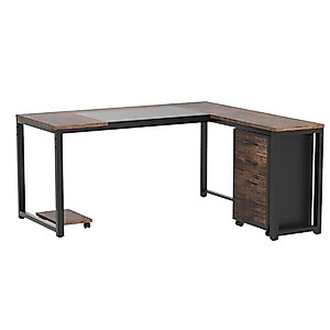 Tribesigns 63" L-Shaped Computer Desk with Mobile File Cabinet, Large Executive Office Desk with 3-Drawer Vertical Filing Cabinet, Business Furniture Sets for Home Office