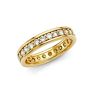 Sonia Jewels 14k Yellow Gold Round Channel Cubic Zirconia CZ Channel Set Womens Eternity Anniversary Wedding Ring Band Size 5