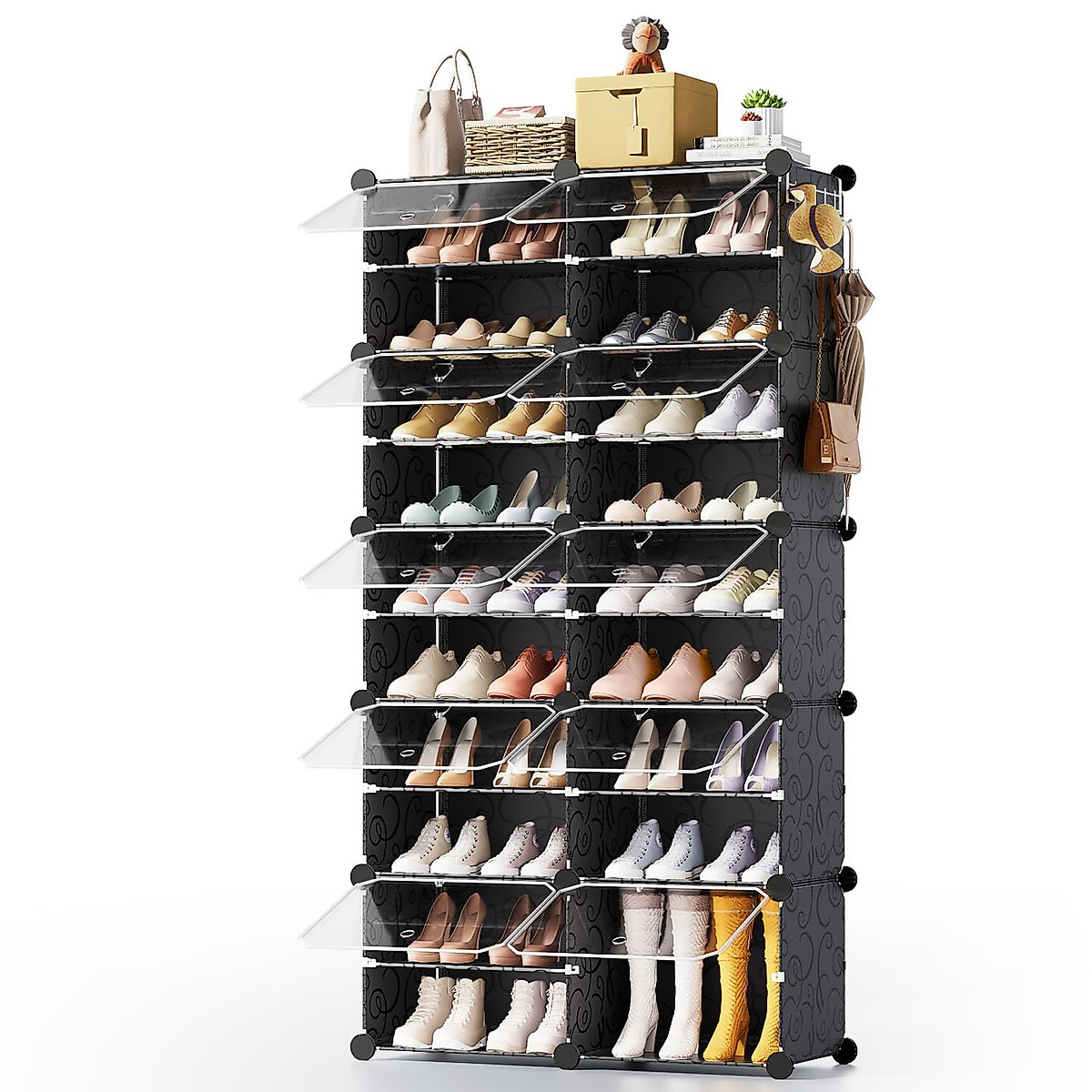 10-Tier Portable Shoe Rack Organizer for Closet Entryway 40 Pairs Shoe Storage Cabinet with Doors Shoe Rack with Cover Plastic Freestanding Stackable Shoe Organizer Shelves for Closet Entryway Bedroom