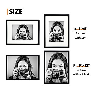 Fixwal 9 x 12 Black Picture Frame Set of 4, Display 6 x 8 Picture with Mat or 9 x 12 with Out Mat for Wall Hanging Display