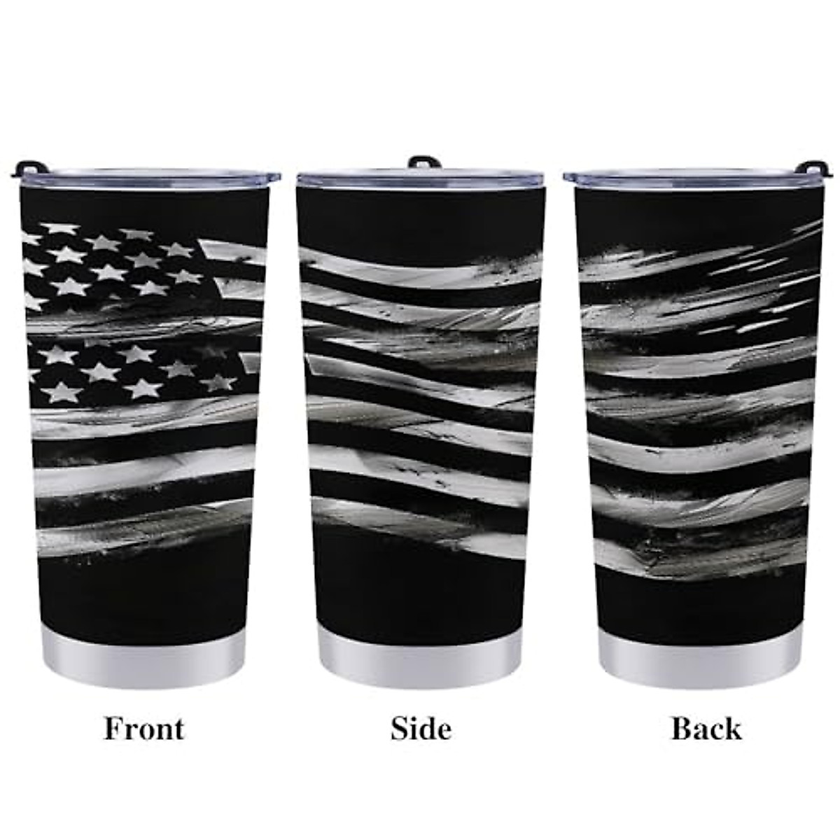 zxxpensy 20 Oz Tumbler Travel Cup American Flag Black & White Water Bottle, Stainless Steel Vacuum Insulated Coffee Mug with Straw Lid And Cleaning Brush