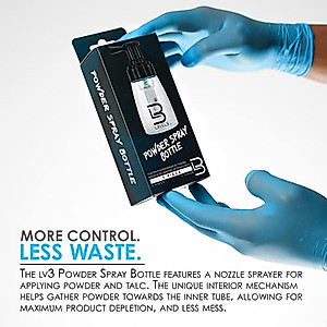 L3 Level 3 Powder Bottle Spray - for Applying Talc and Powder - Barber Supplies and Accessories - Comfortable to Hold and Spray - Level Three Spray Container, Black, Clear
