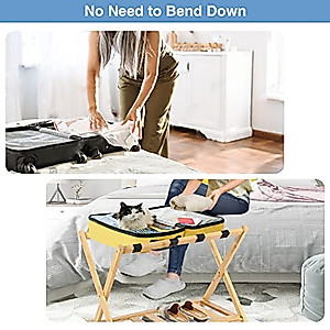 ALAPUR Bamboo Luggage Rack for Guest Room, Folding Luggage Holder with Storage Shelf , Suitcase Stand for Bedroom,Guest Room,Hotel