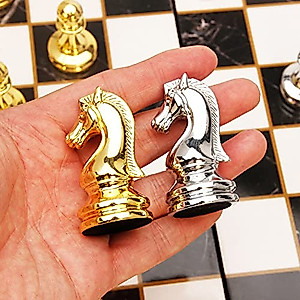 Chess Set, Large Metal Deluxe Travel Chess Set Adult Board Game with Alloy Pieces & Portable Folding Wooden Chess Board, Creative Gift