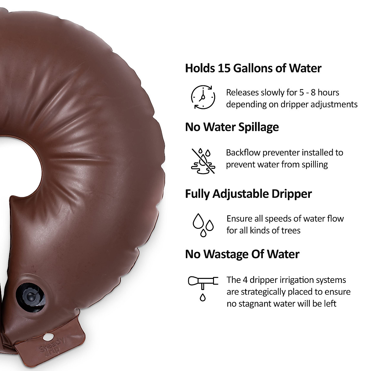 SteadyDrip 15 Gallon Tree Watering Ring, Water Saving & Slow Drip Tree Watering Bag with 4 Drippers and a Seal, Automatic Adjustable Dripper for Indoor and Outdoor Trees, Plants, Shrubs, and More