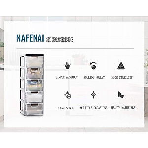 TENGZHENSHOP 5-Drawer Rolling orage Cart on Wheels, Clearview Craft orage ntainers Bins, Black Frame & Clear orage Drawers